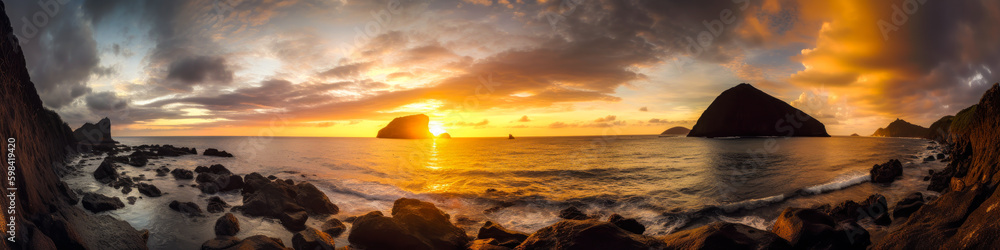 Capture the fiery sunset on a volcanic island with black sand beaches ...