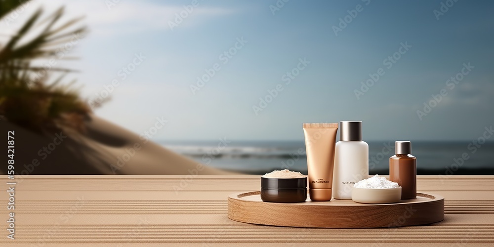 Beach product background with wooden counter, great design for any ...