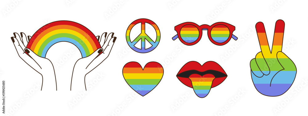 Vector Illustration In Flat Simple Linear Style Hand And Pride Lgbt