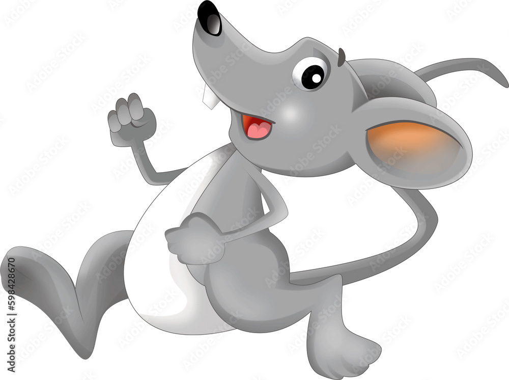 cartoon happy scene with cheerful smiling mouse on white background ...