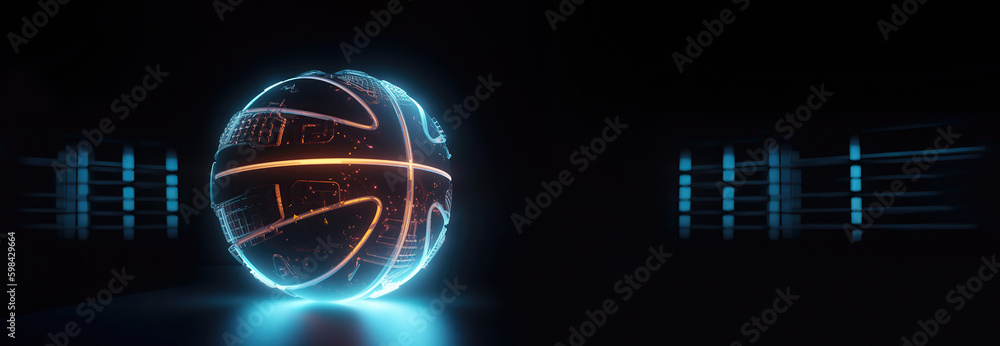 mechanical futuristic basketball in glossy material with neon glowing ...