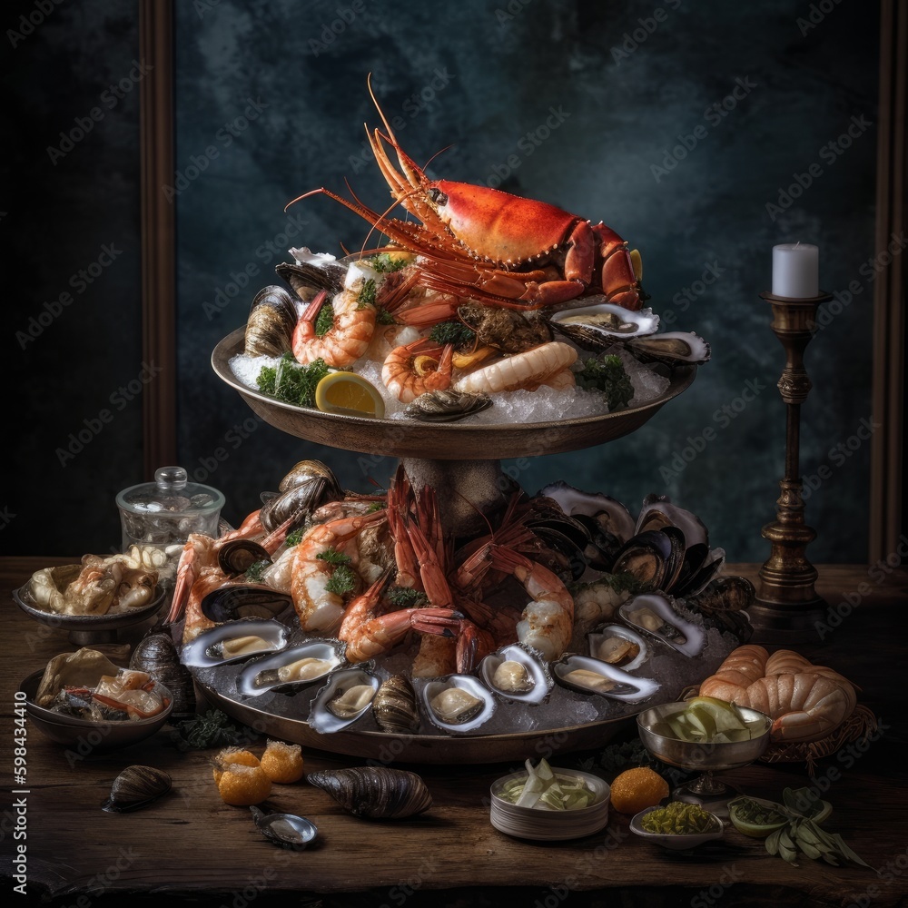 Indulge in Decadence: Luxurious Seafood Tower with Assorted Shellfish ...