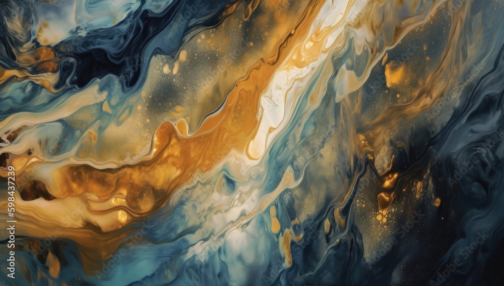 abstract fluid art painting, liquid design illustration with gold paths ...