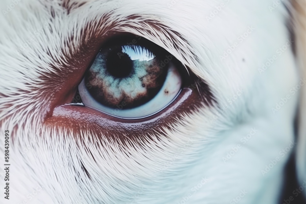 detailed close-up of a white dogs eye, showing texture and color ...