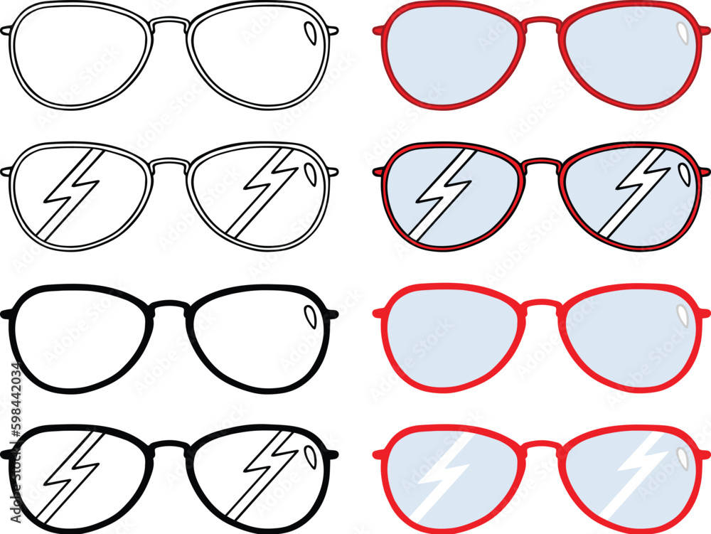Eyeglasses / Glasses Frames Clipart Set - Outline, Silhouette & Color ...