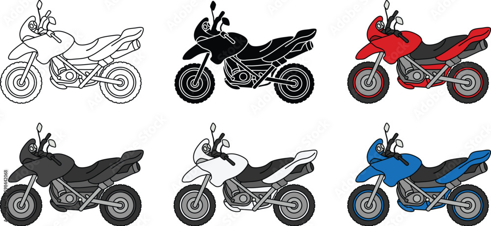 Motorcycle Bike Clipart Set - Outline and Silhouette Stock Vector ...