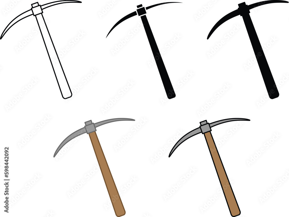 Pick Axe Clipart Set - Outline, Silhouette and Color Stock Vector ...