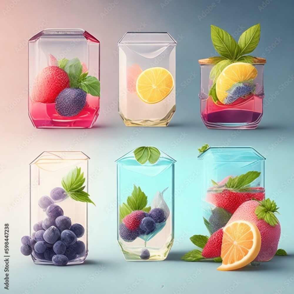Drink, cocktail, Fresh canned fruit, flavored water. Food background ...