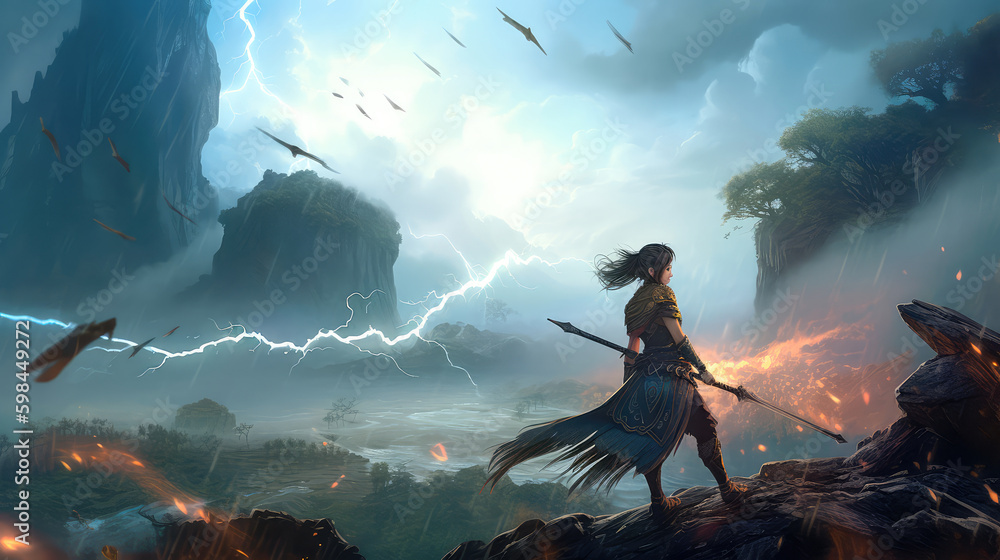 Chinese hero on the battlefield with a sword, amazing epic Chinese ...