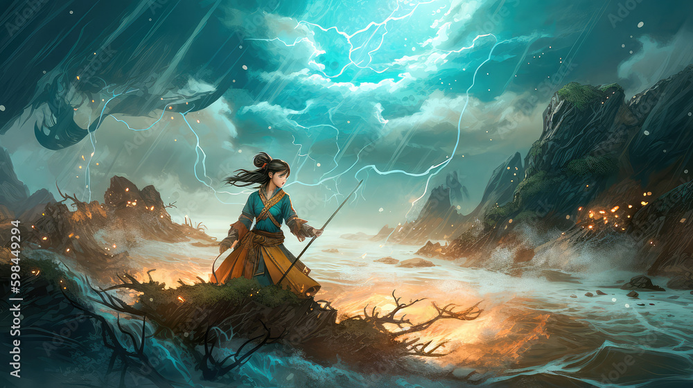 Chinese hero on the battlefield with a sword, amazing epic Chinese ...