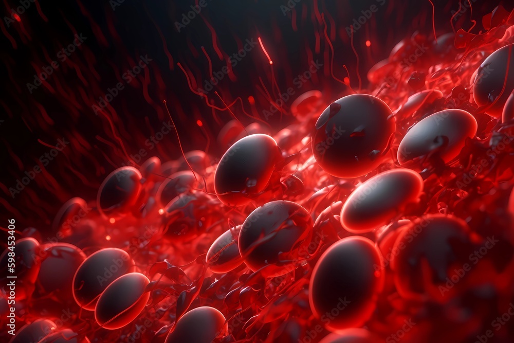 Red blood cells in microscopic shot. Macro of the flow inside body ...