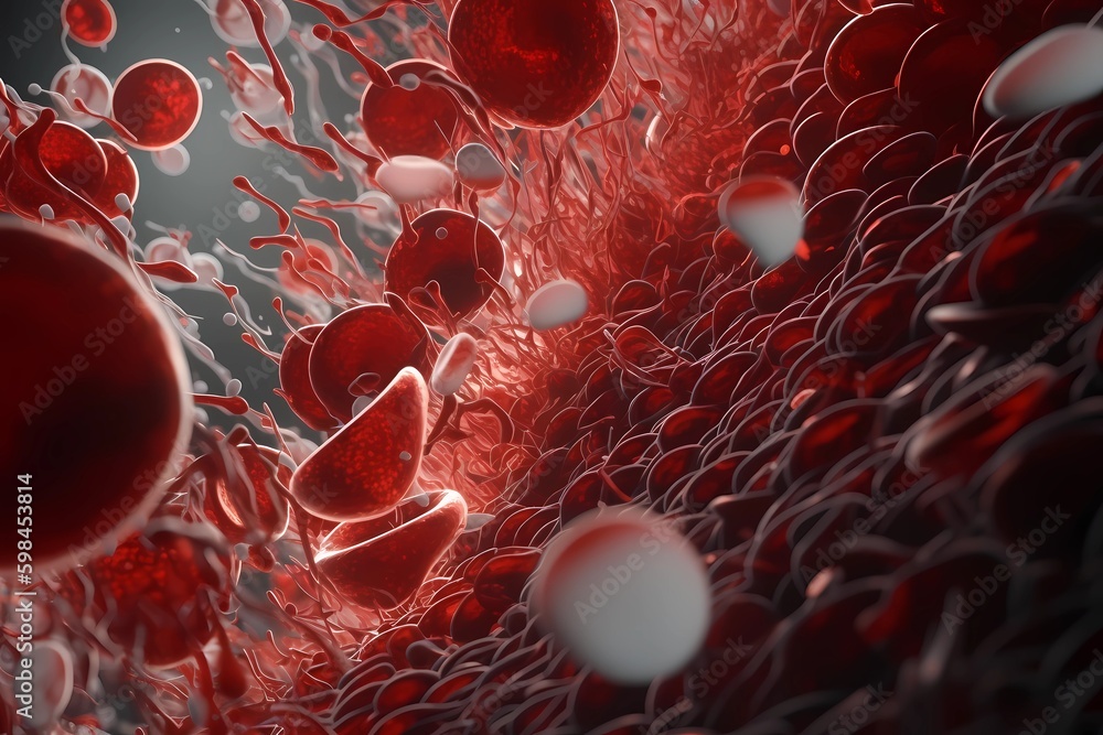 Red blood cells in microscopic shot. Macro of the flow inside body ...