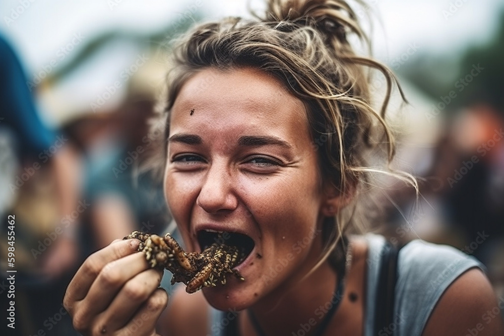 abstract, a woman eats insects, fictional insect species, disgusted ...