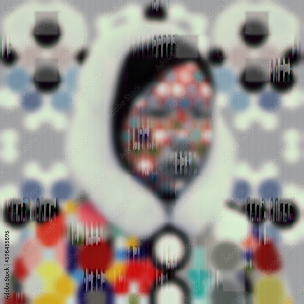 Inuit teenager made from squares, circles, alphabets, poka dots, lines ...