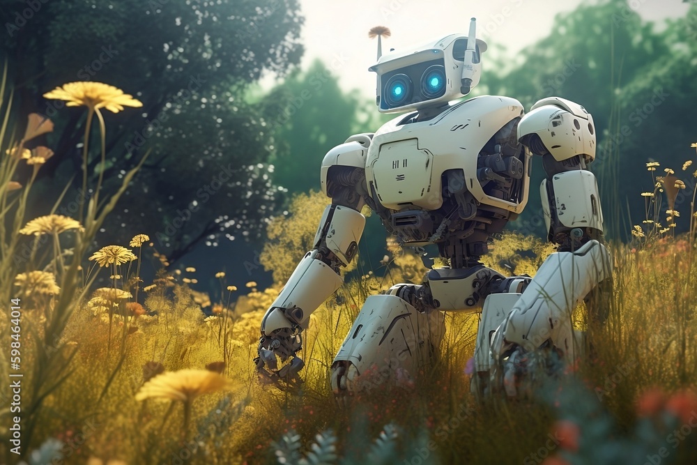 Robot in Nature, Ai, Field, grass, Future, Ai in nature, Grass ...