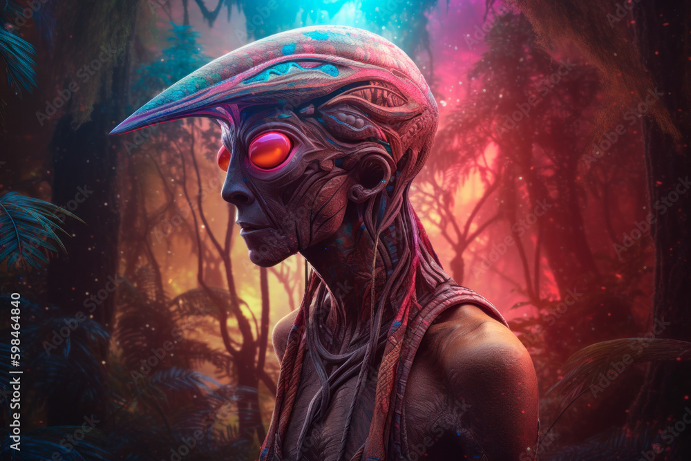 Scary ancient alien creature from outer space in a forest. Generative ...