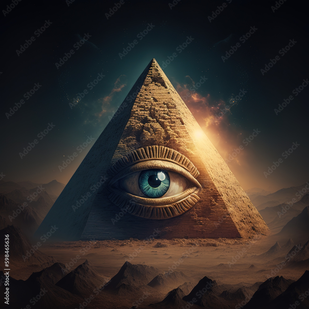 Pyramid with Eye inside, realistic, dramatic light, egypt, render, 3D ...