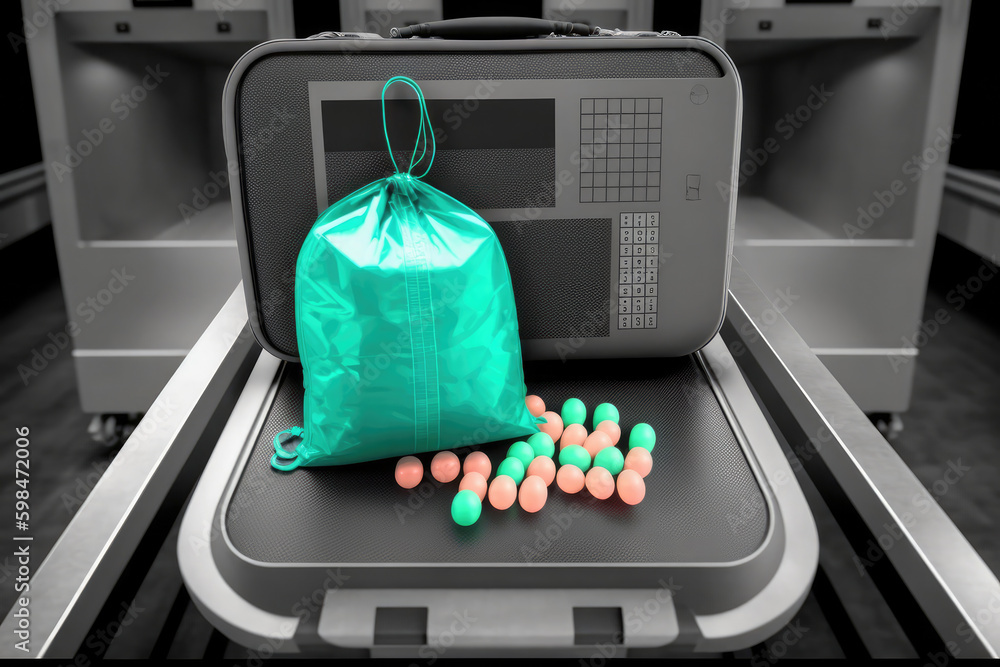 Security x ray scan of bag with smuggling capsules drugs in airport ...