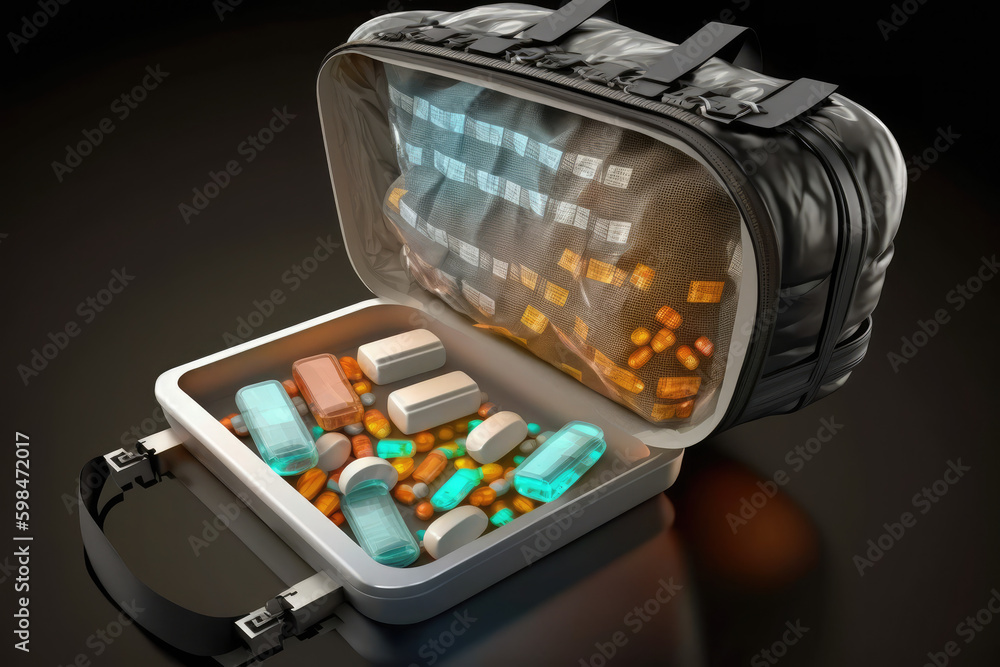 Security x ray scan of bag with smuggling capsules drugs in airport ...