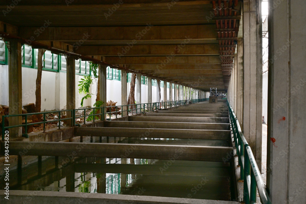 Closeup of Waste Water Storage Ditch for wastewater treatment system ...