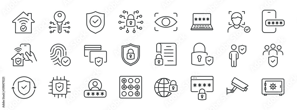 Safety, security, protection thin line icons. Editable stroke. For ...