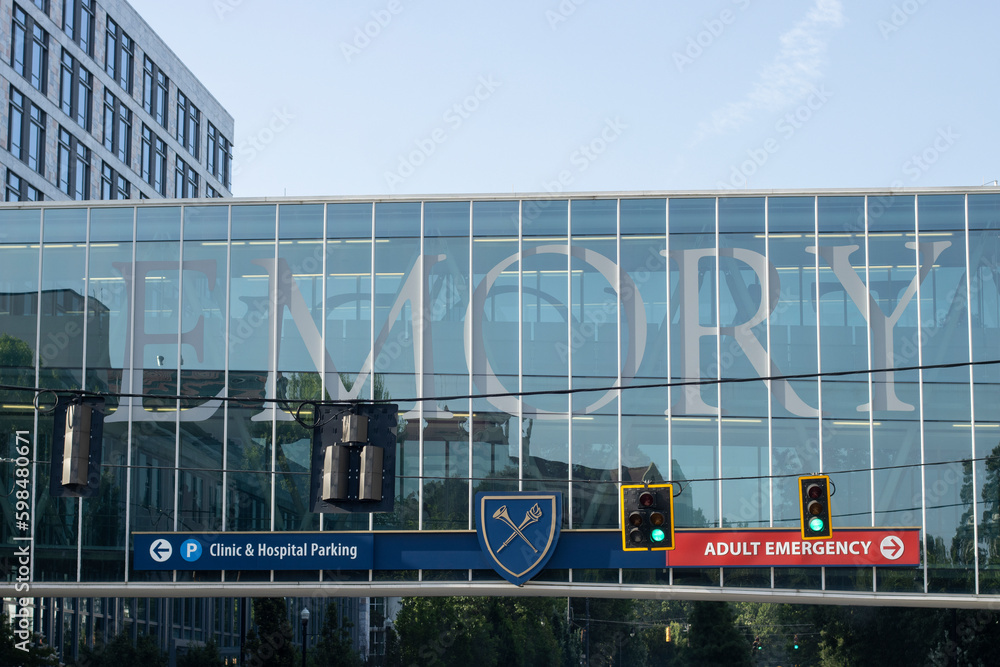 Atlanta, GA, USA - June 15, 2022: Emory sign is seen on the pedestrian ...