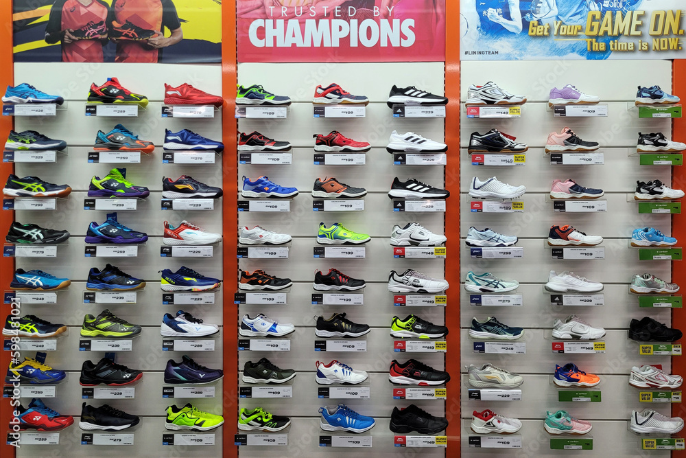 PENANG, MALAYSIA - 28 APR 2023: Various trendy sport shoe brands are ...