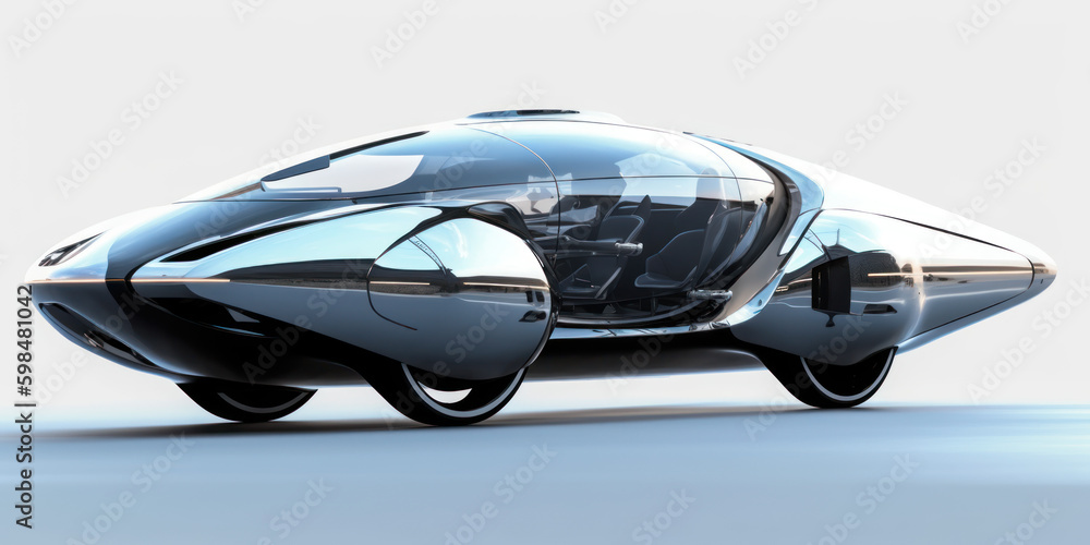 Mirror three-wheeled electric car of the future. AI generation Stock ...