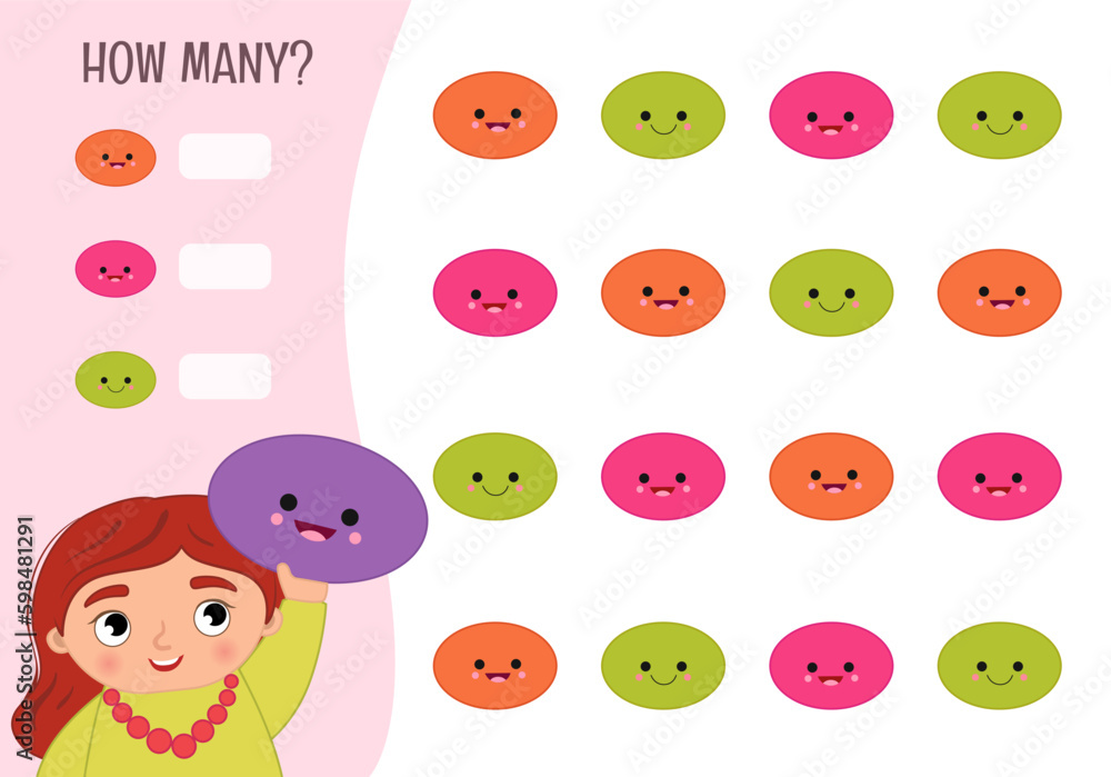Counting educational children game, math kids activity sheet. How many ...