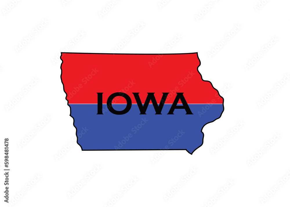 Politically split state of Iowa with half red and blue. Stock ...