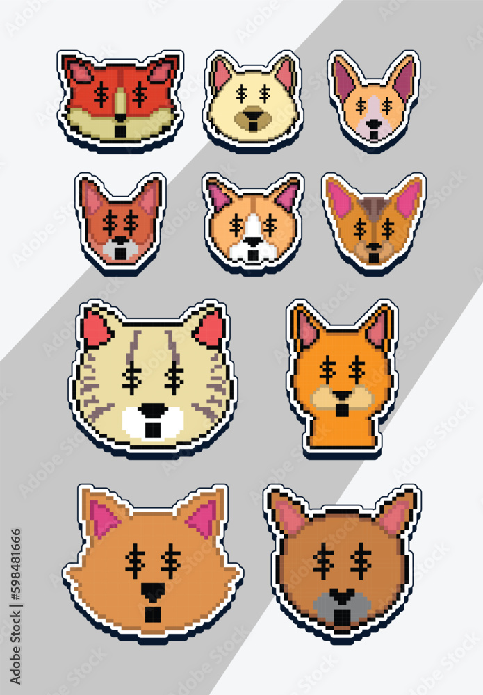 pixel art cat face emoji sticker. pixel sticker design Stock Vector ...