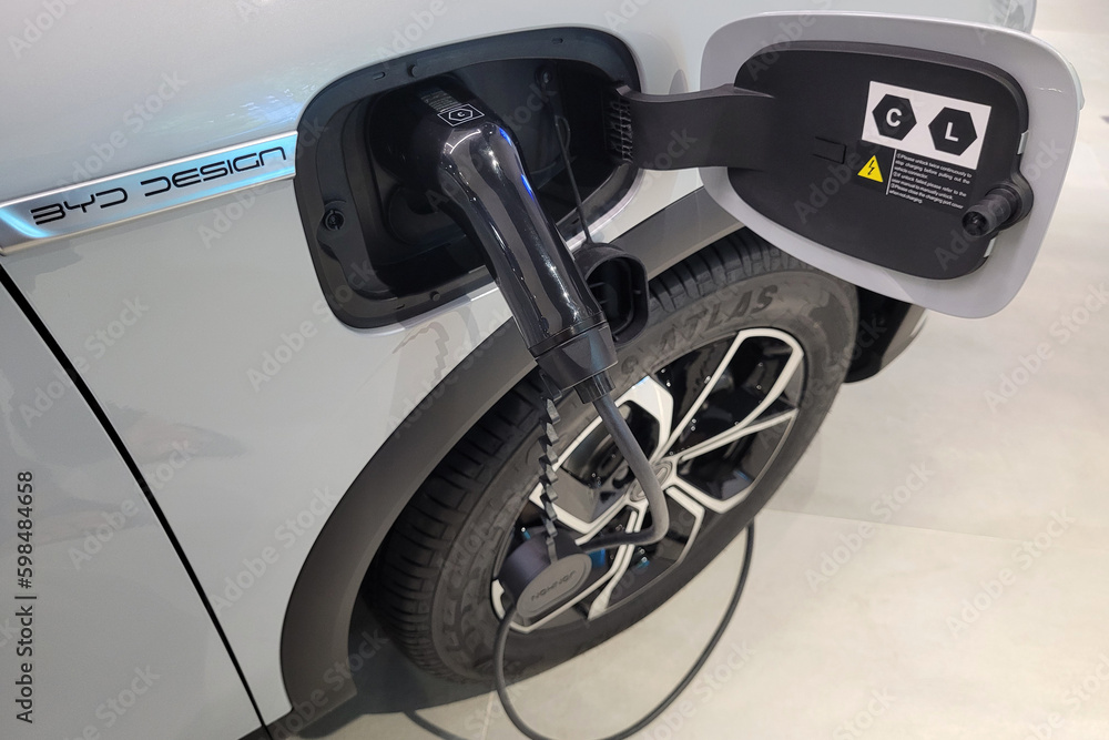 PENANG, MALAYSIA - 25 APR 2023: BYD electric car charging at an ...