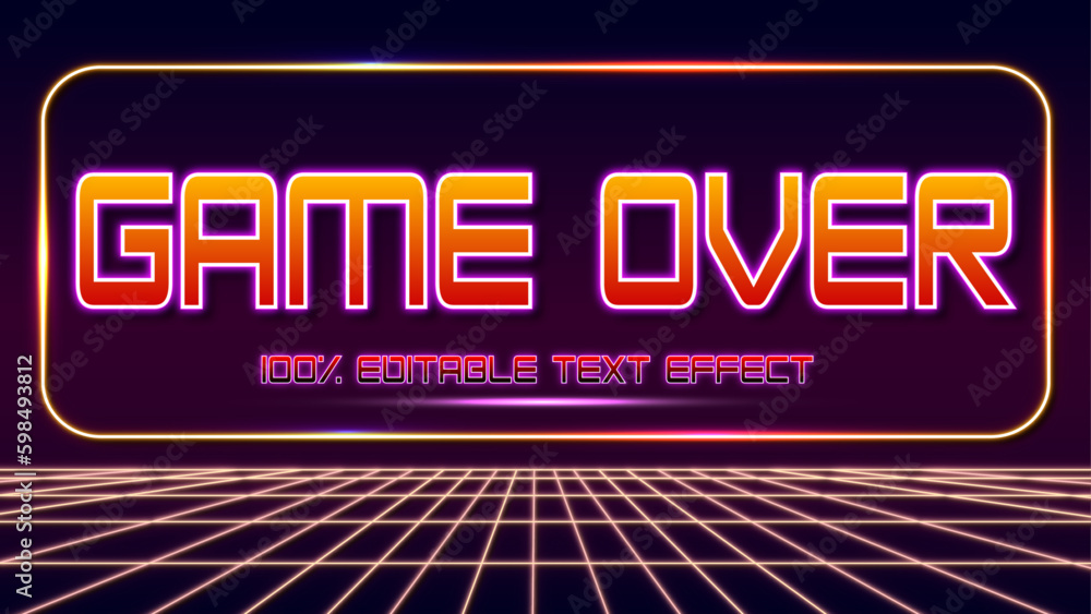 neon editable text font vector 80s game theme dark purple background ...
