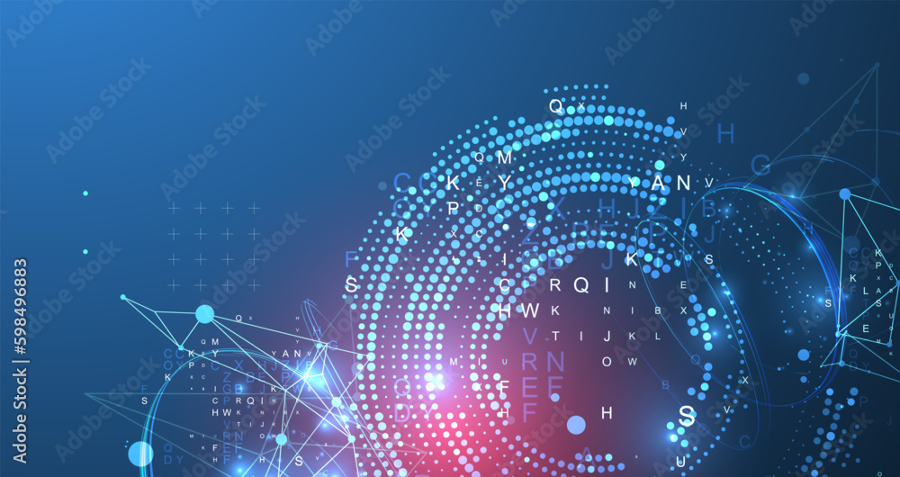 Halftone Science Background With Connecting Dots And Lines Digital Data Visualization Stock