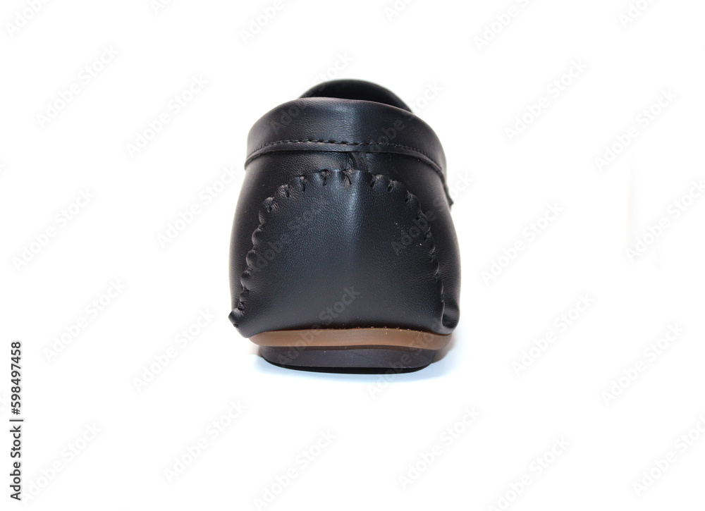 Black Shoe Back Side View isolated on white Background Stock Photo ...