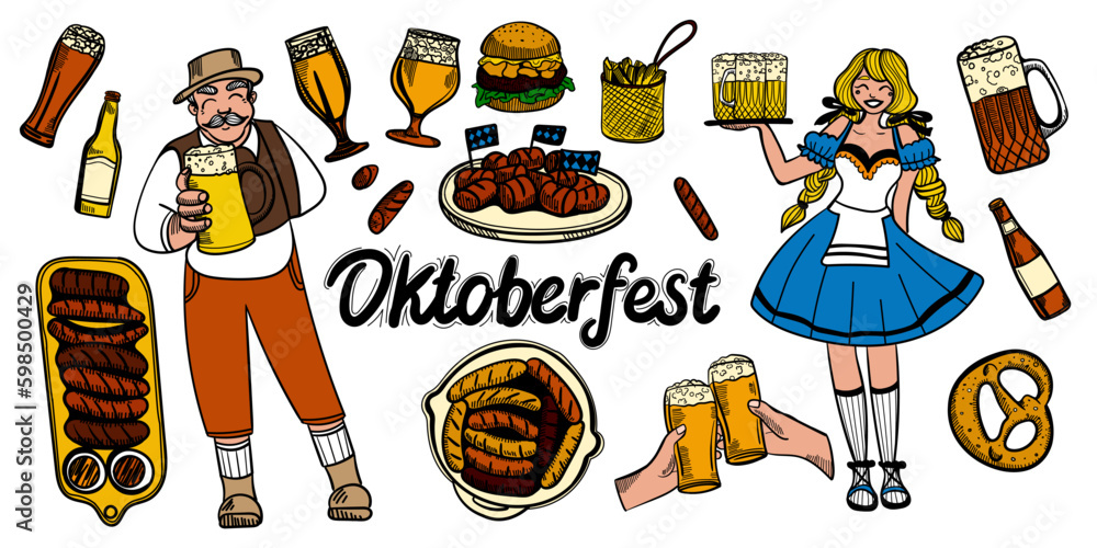 Oktoberfest food and symbols collection. Vector Oktoberfest objects and ...