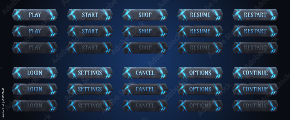 Old stone game buttons animation set. Vector cartoon illustration of ...