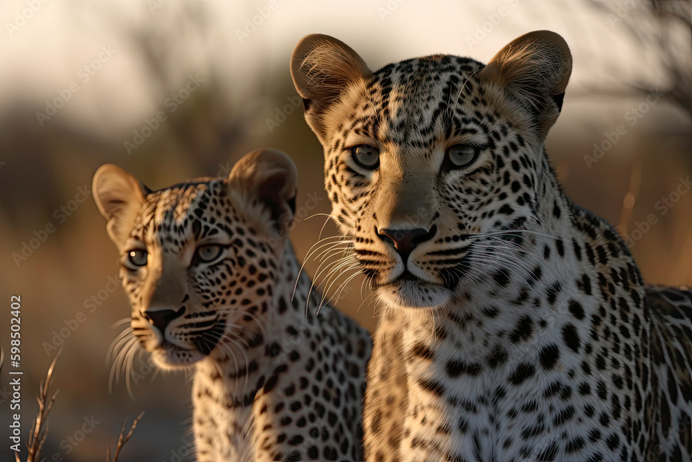 A Female Leopard and her cub seen on a safari in South Africa Stock ...