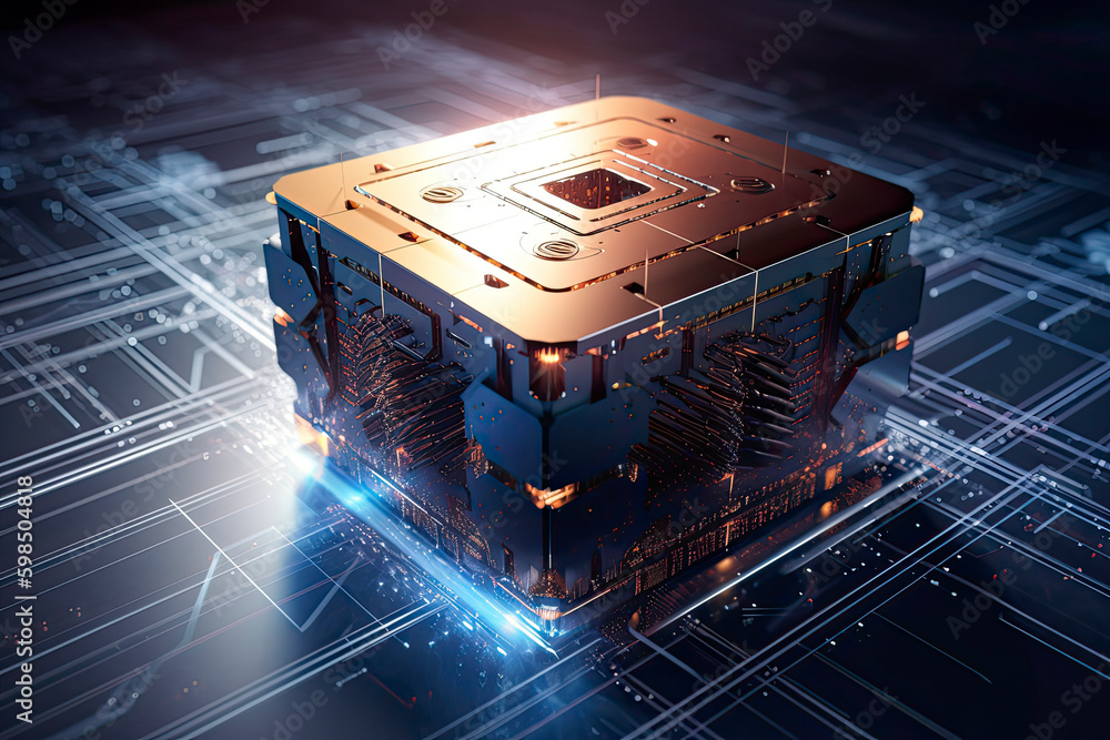 Futuristic CPU. Quantum processor in the global computer network Stock ...