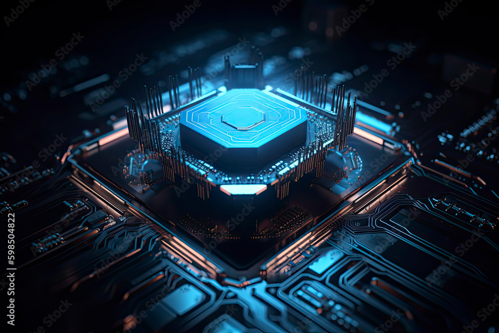 Futuristic CPU. Quantum processor in the global computer network Stock ...