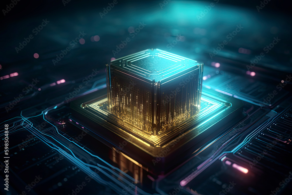 Futuristic CPU. Quantum processor in the global computer network Stock ...