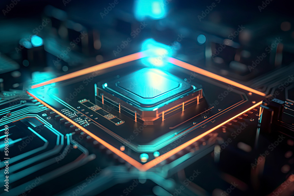 Futuristic CPU. Quantum processor in the global computer network Stock Illustration | Adobe Stock