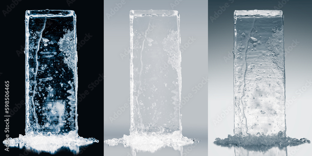 The ice block in three lighting schemes on different backgrounds for ...