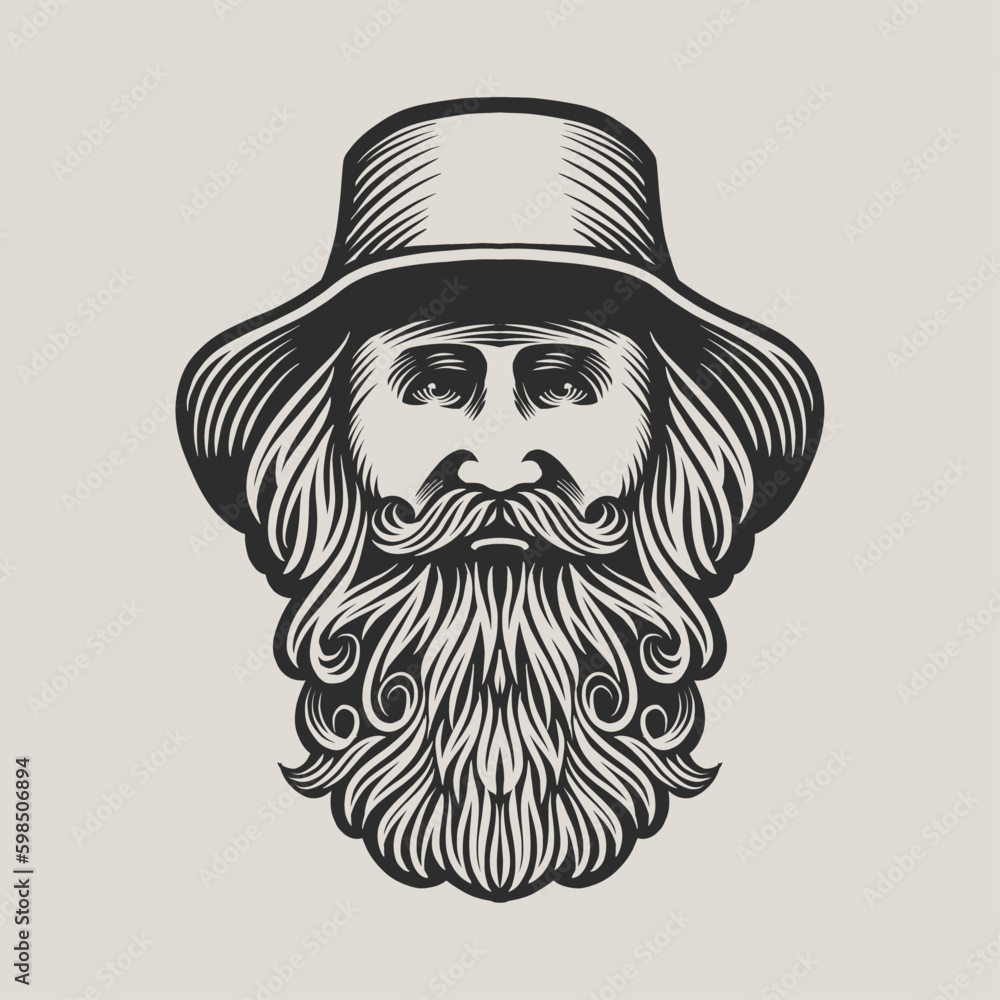 Vintage logo with bold man wearing hat. Elegant gentleman logo in ...