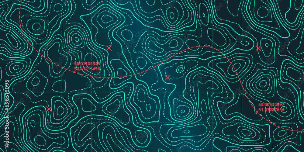 Ocean topographic line map with curvy wave isolines vector illustration ...