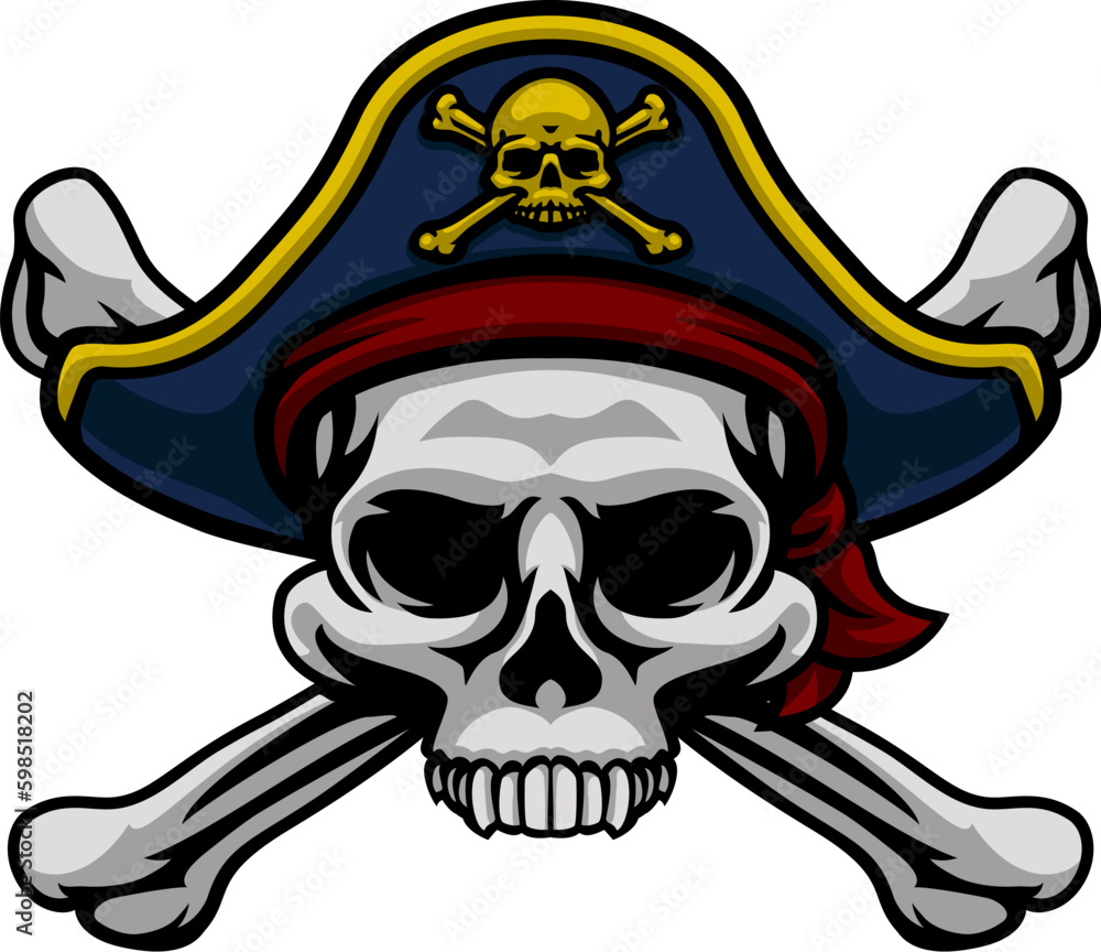 A pirate skull and crossbones jolly roger grim reaper cartoon wearing ...