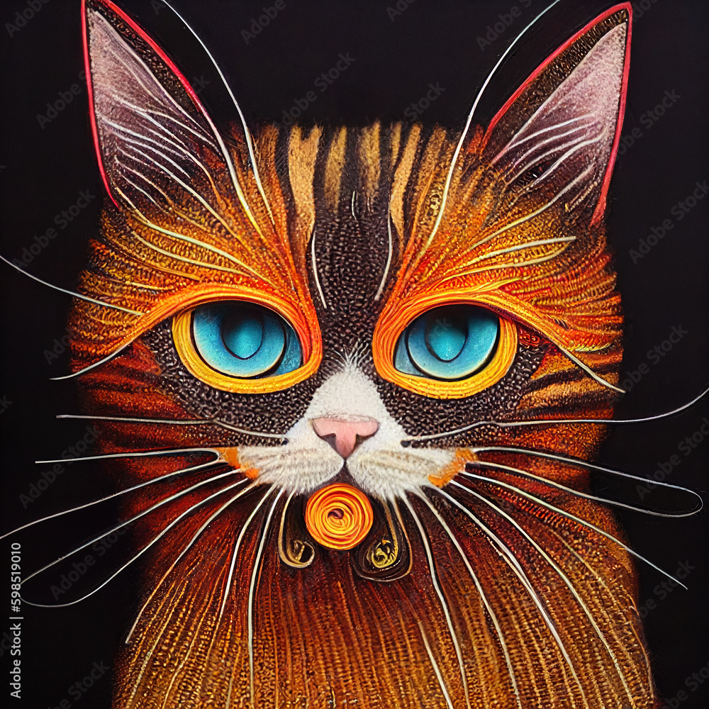 Stylized cat created with generative AI software Stock Illustration ...