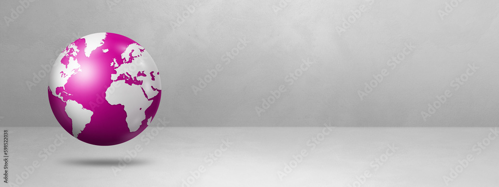 World globe, pink earth map, isolated on white. Banner background Stock ...
