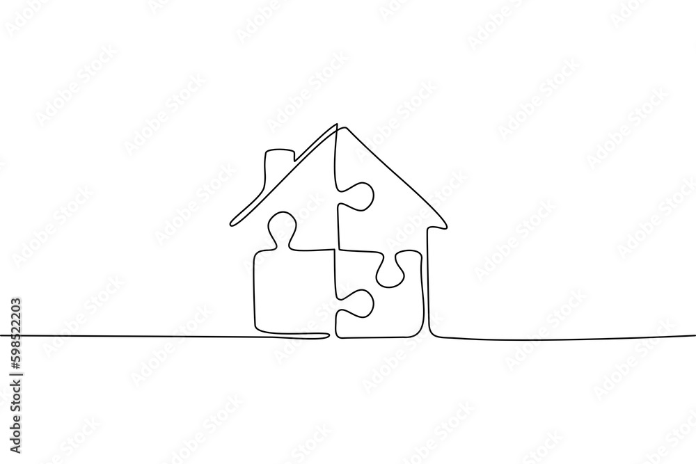 Continuous line drawing of House puzzle isolate on transparent ...
