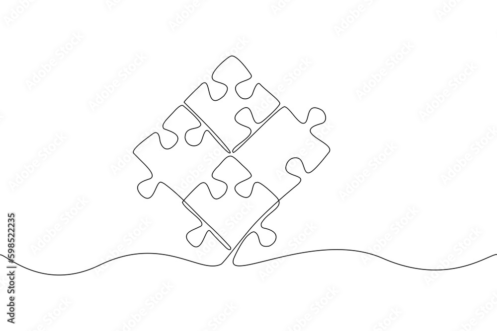 Continuous line drawing of jigsaw isolate on transparent background ...